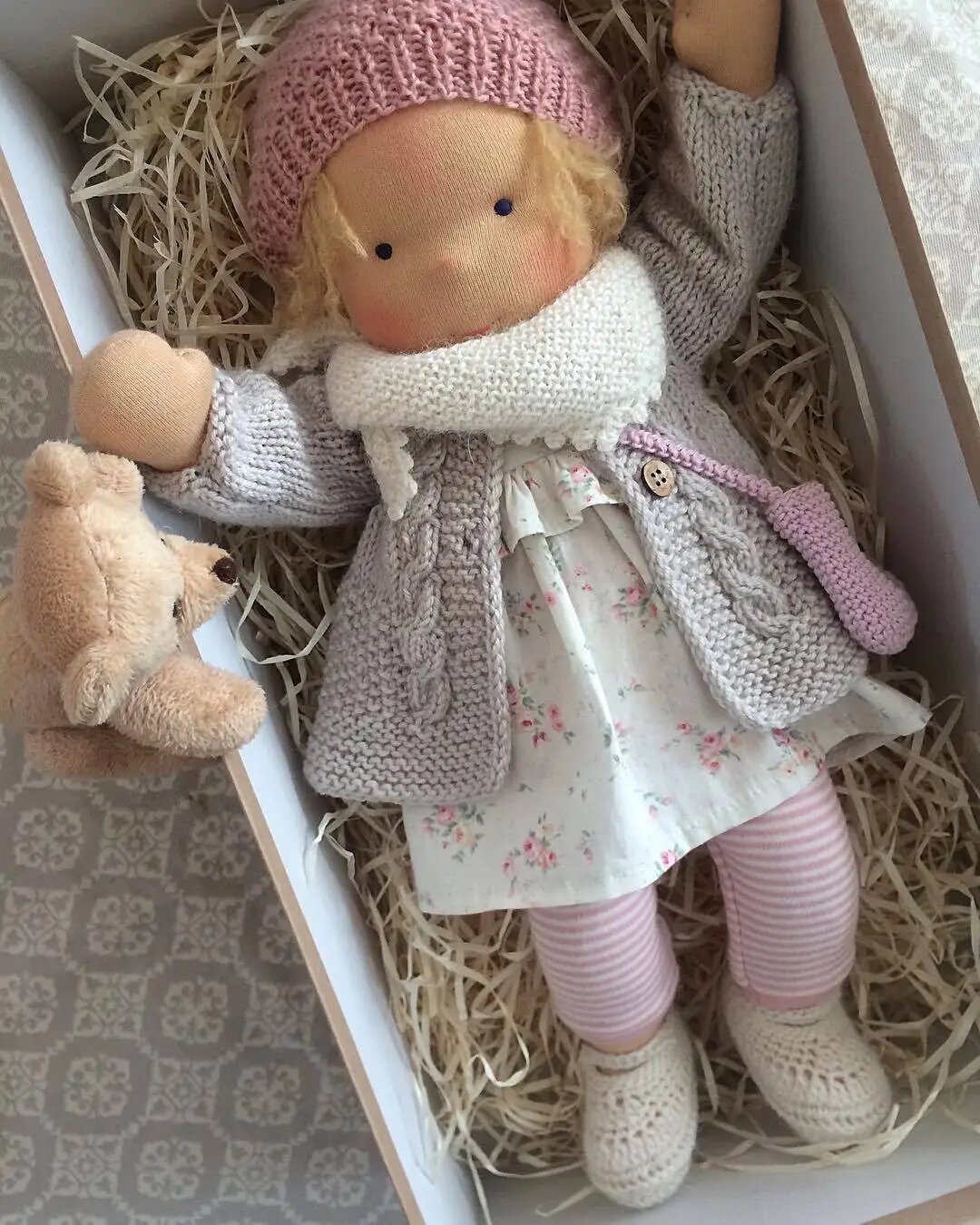 Кукла Вальдорф в вязаном костюме, Cotton Doll-5