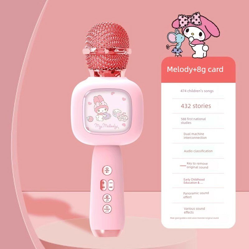 Детский микрофон-караоке Sanrio Мелоди с Bluetooth, светодиодной подсветкой и 1494 песнями для раннего развития
