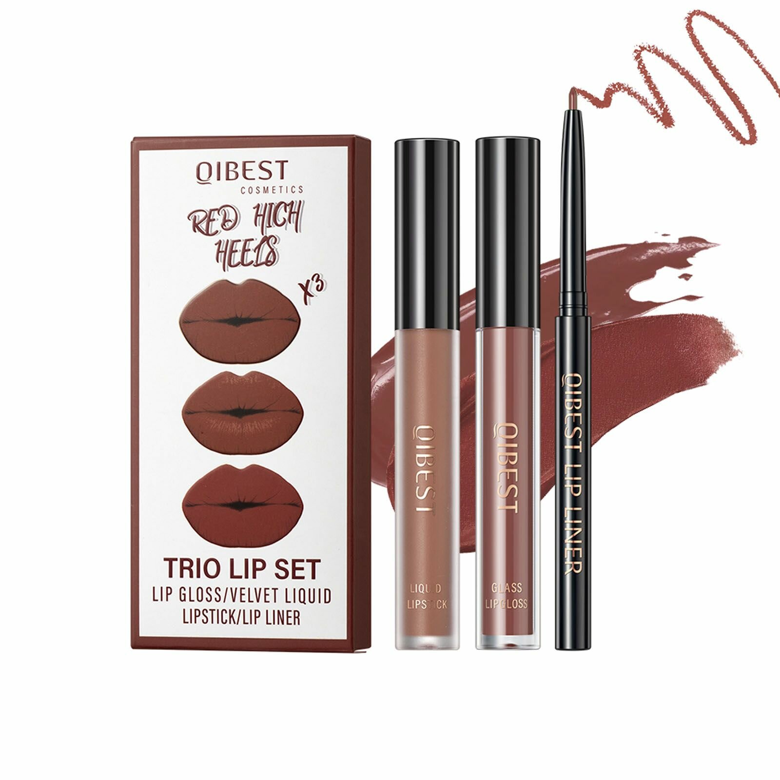 3-в-1 Lip Liner Cencil Gloss Commine Mameaup Makeup Hipstick Водонепроницаемый комплект