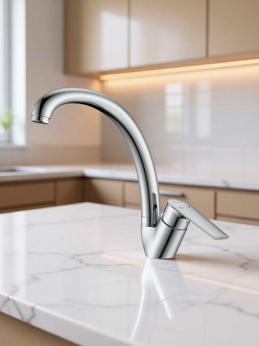 Смеситель для кухни DECOROOM с высоким, поворотным изливом, для мойки, раковины DR27021