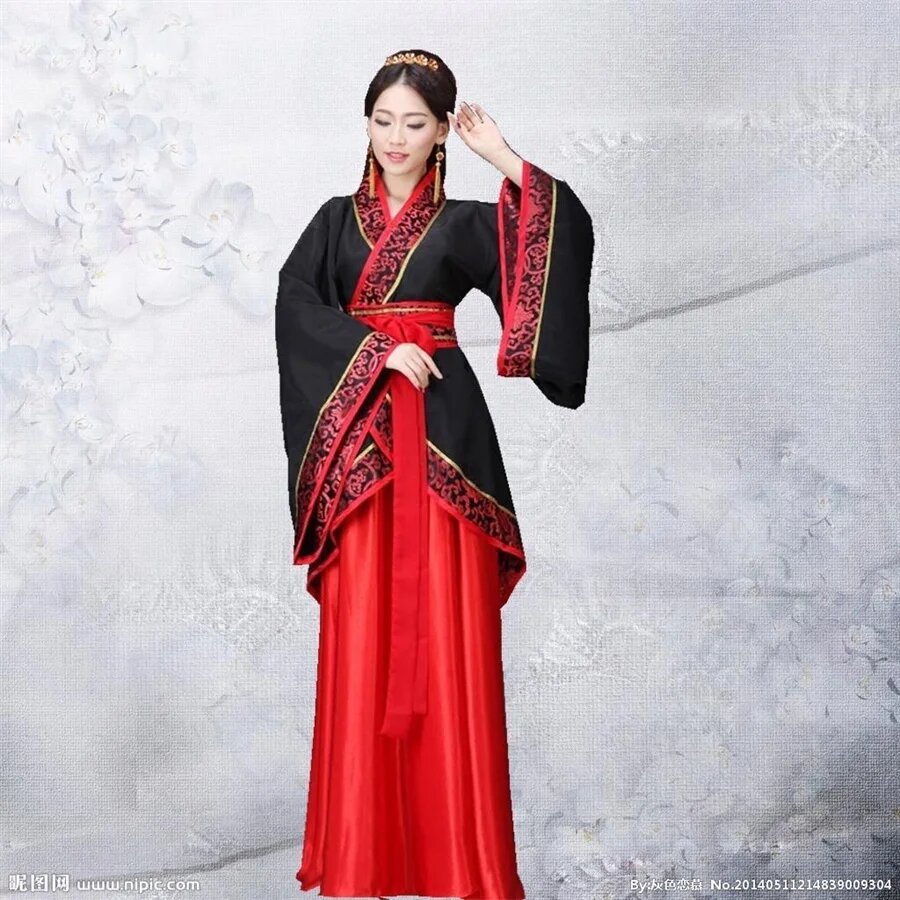 Китайский костюм Hanfu красный с черной отделкой