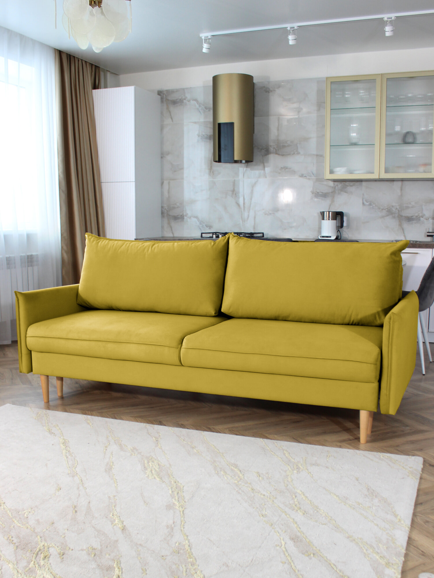 Диван-кровать Фьорд желтый, механизм Тик-так, 212х96х80, Спальное место 147х198 см