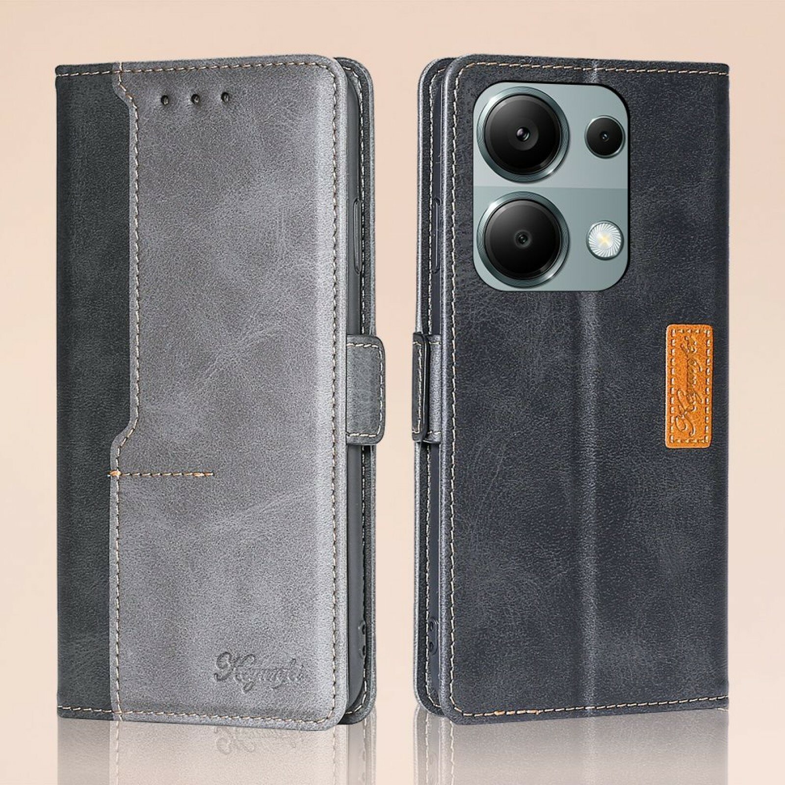 Чехол-книжка MyPads для Xiaomi Redmi Note 13 Pro 4G / Poco M6 Pro 4G, черный+серый