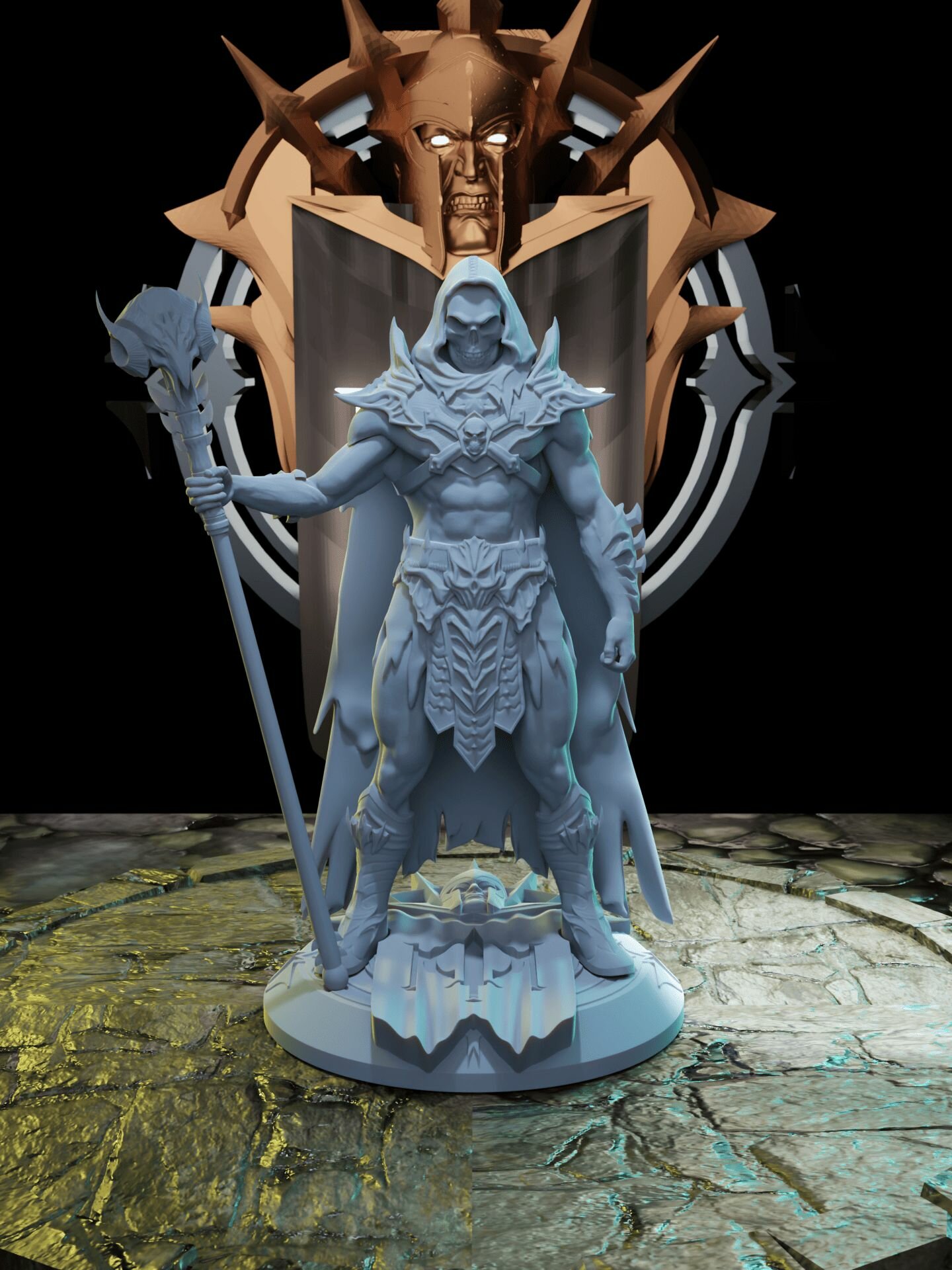 Миниатюра Фигурка RAID Shadow Legends - Skeletor, Скелетор 8,5см 1/24 (ФанАрт, Серая, предназначена для самостоятельной покраски)