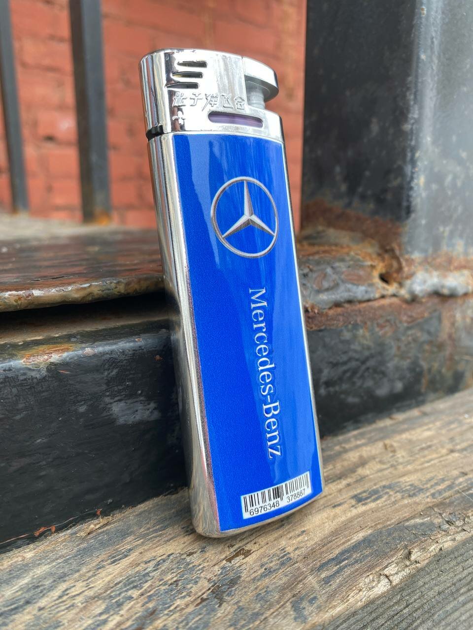 Зажигалка газовая Mercedes-Benz серия гигант без газа, синяя, металлический корпус, турбо