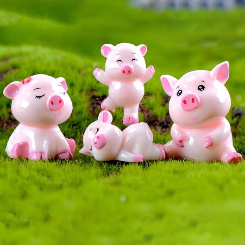 Миниатюрные фигурки поросят для сада, 4шт, розовый