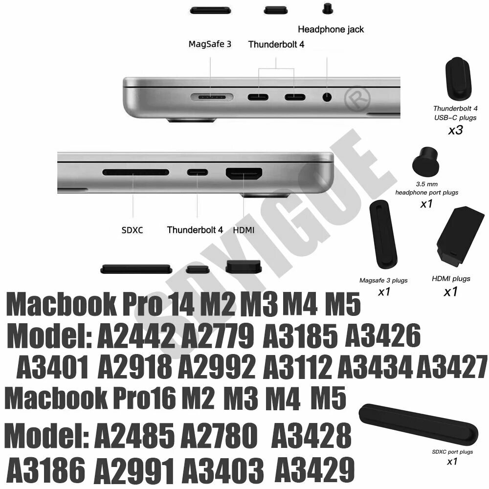 Чехол для портов MacBook Pro 14/16 M2/M3/M4/M5, Macbook 7pcs