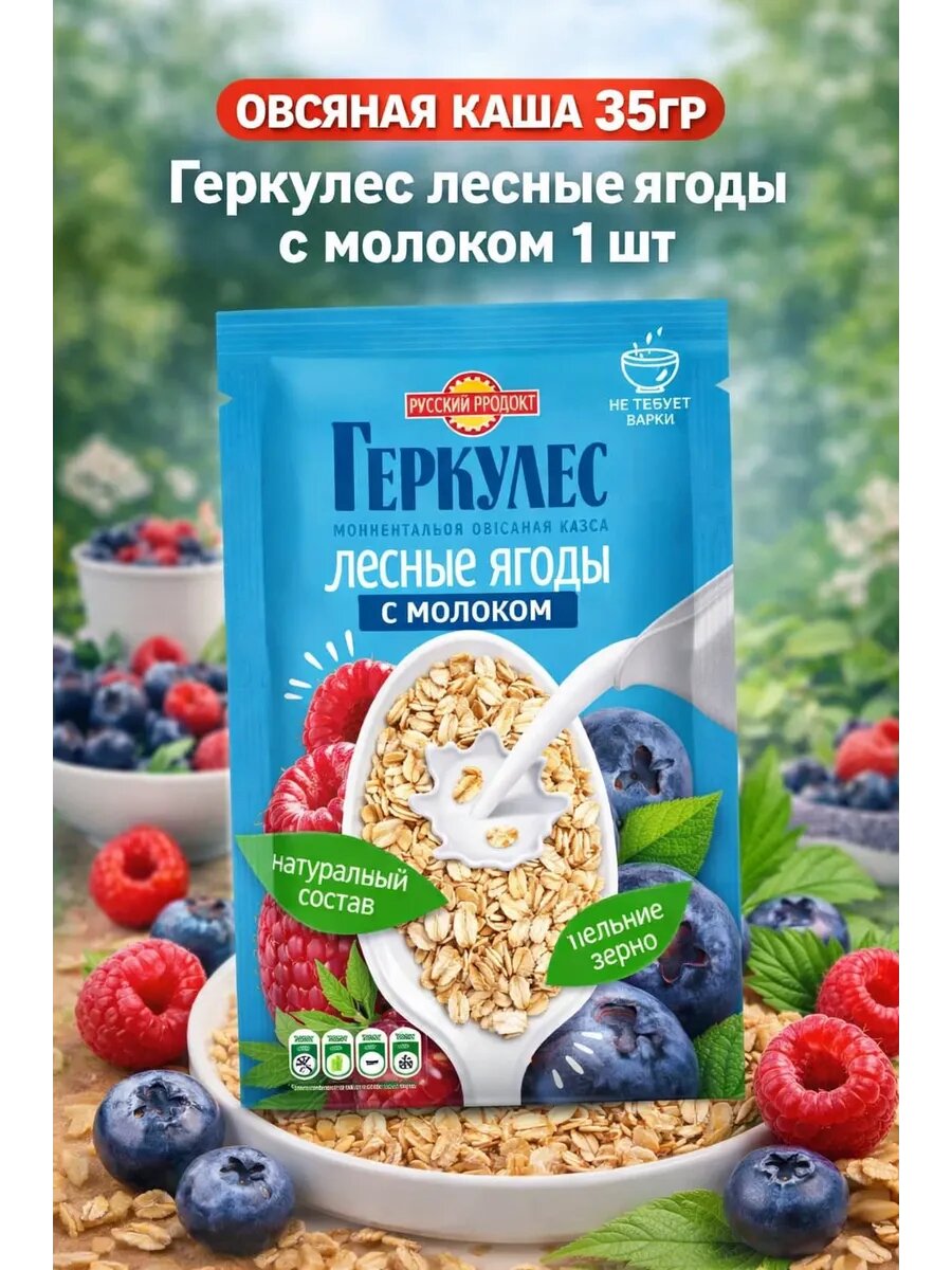 Овсяная каша 35гр Геркулес лесные ягоды с молоком