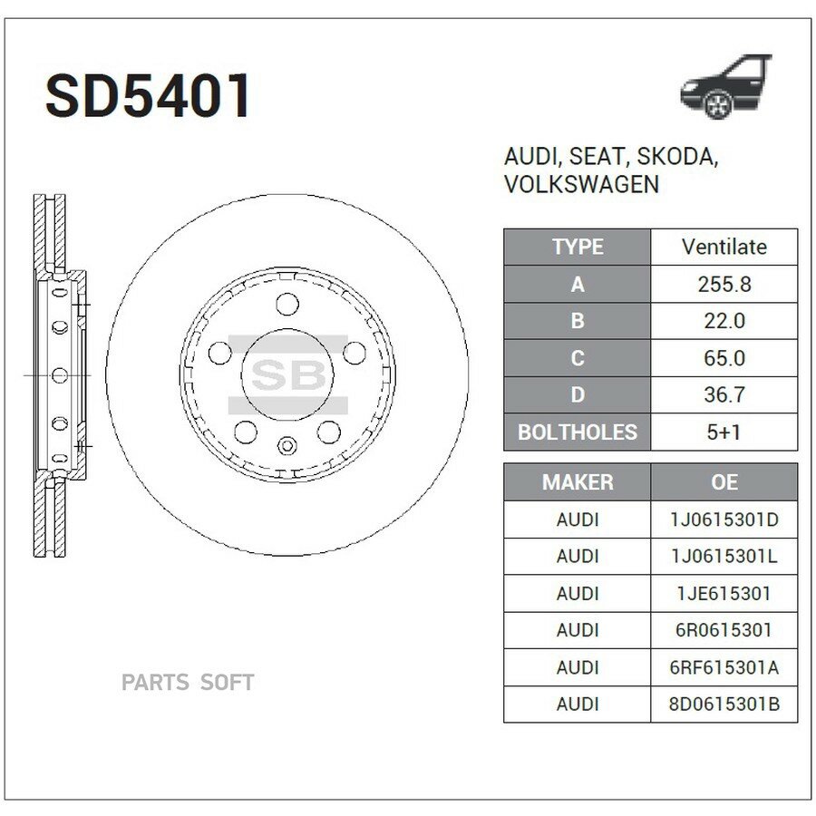 Диск тормозной передний SANGSIN BRAKE SD5401 | цена за 1 шт