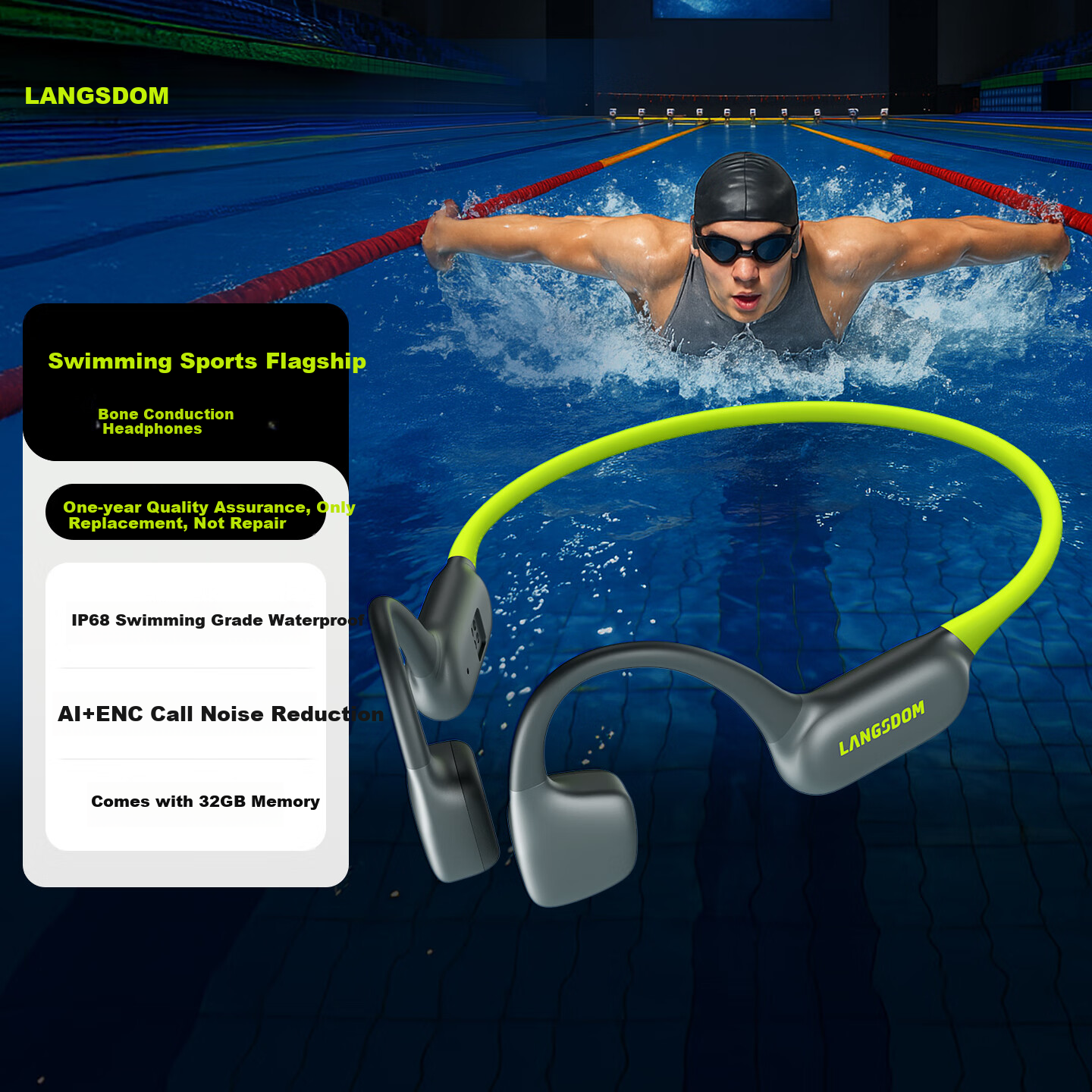 Lanshidun AirSwim Neo костная проводимость наушники открытого типа водонепроницаемые Bluetooth наушники для плавания и
