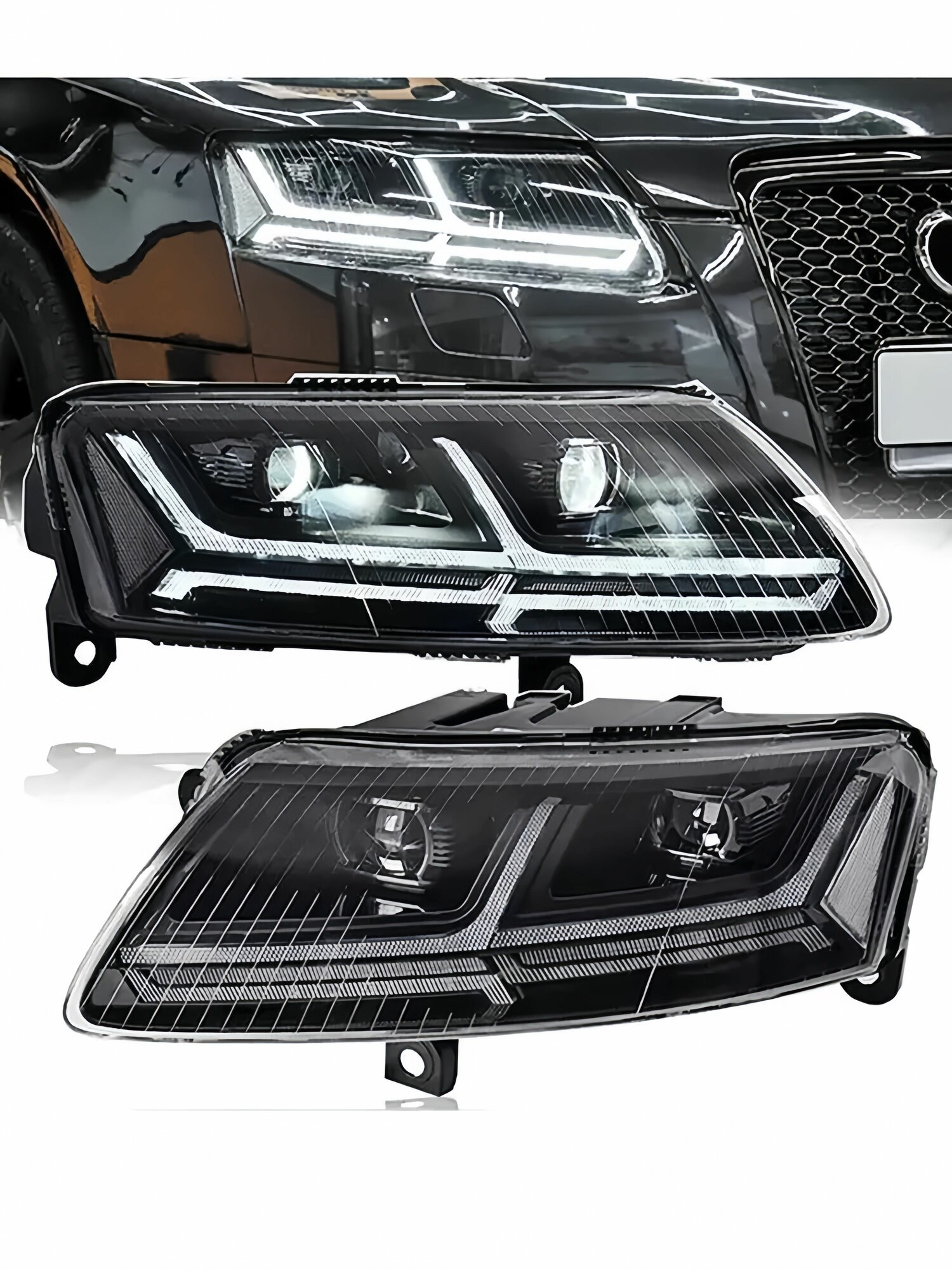 Фары автомобильные, 2 шт , арт Светодиодные фары Audi A6 C6 2004 2011г Черные