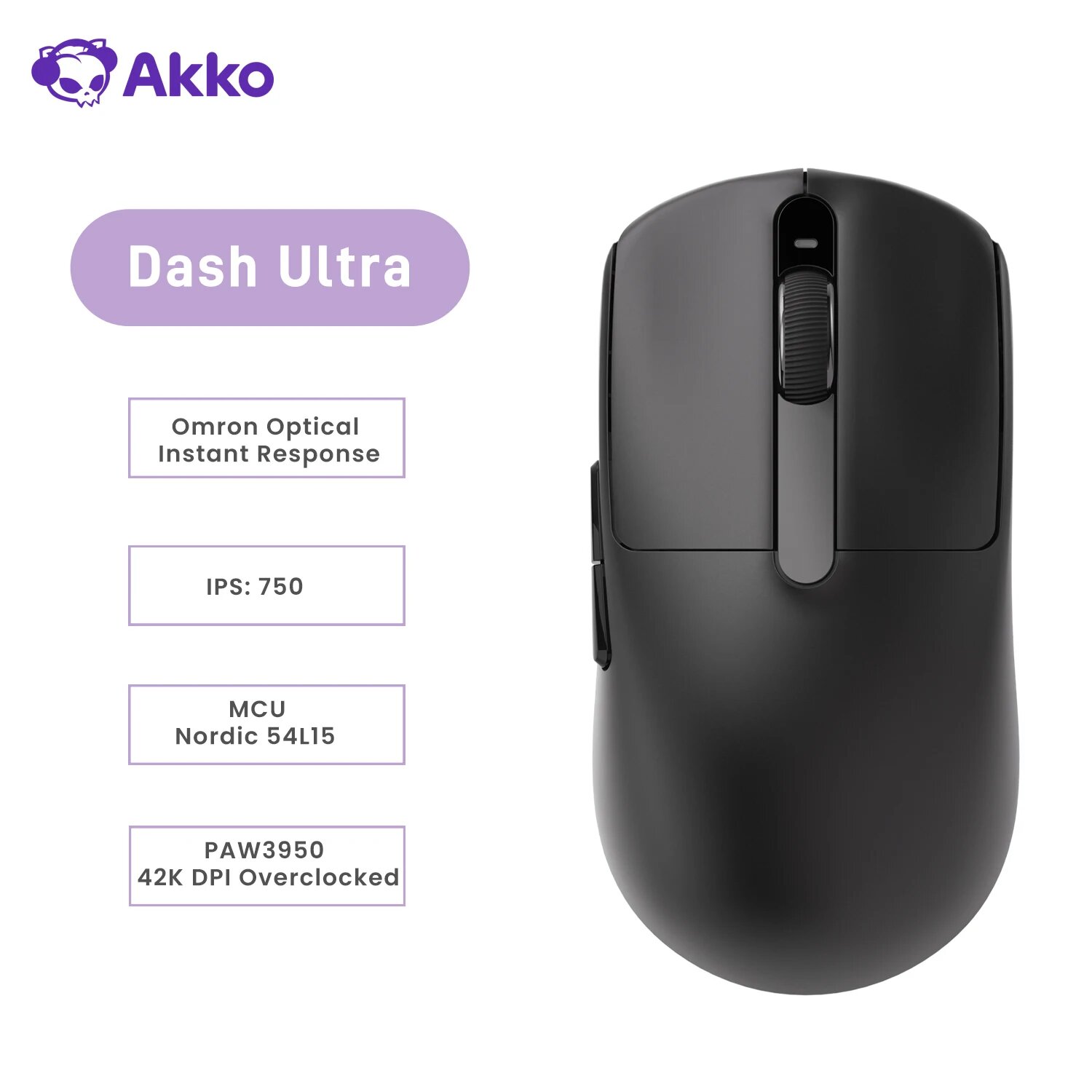 Беспроводная игровая мышь Akko Dash MAX/Ultra PixArt PAW3395/PAW3950 черная 42000 DPI Ultra Omron B