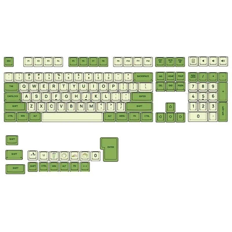 Клавиши Matcha Green для механической клавиатуры XDA 125 клавиш из пластика, зеленые