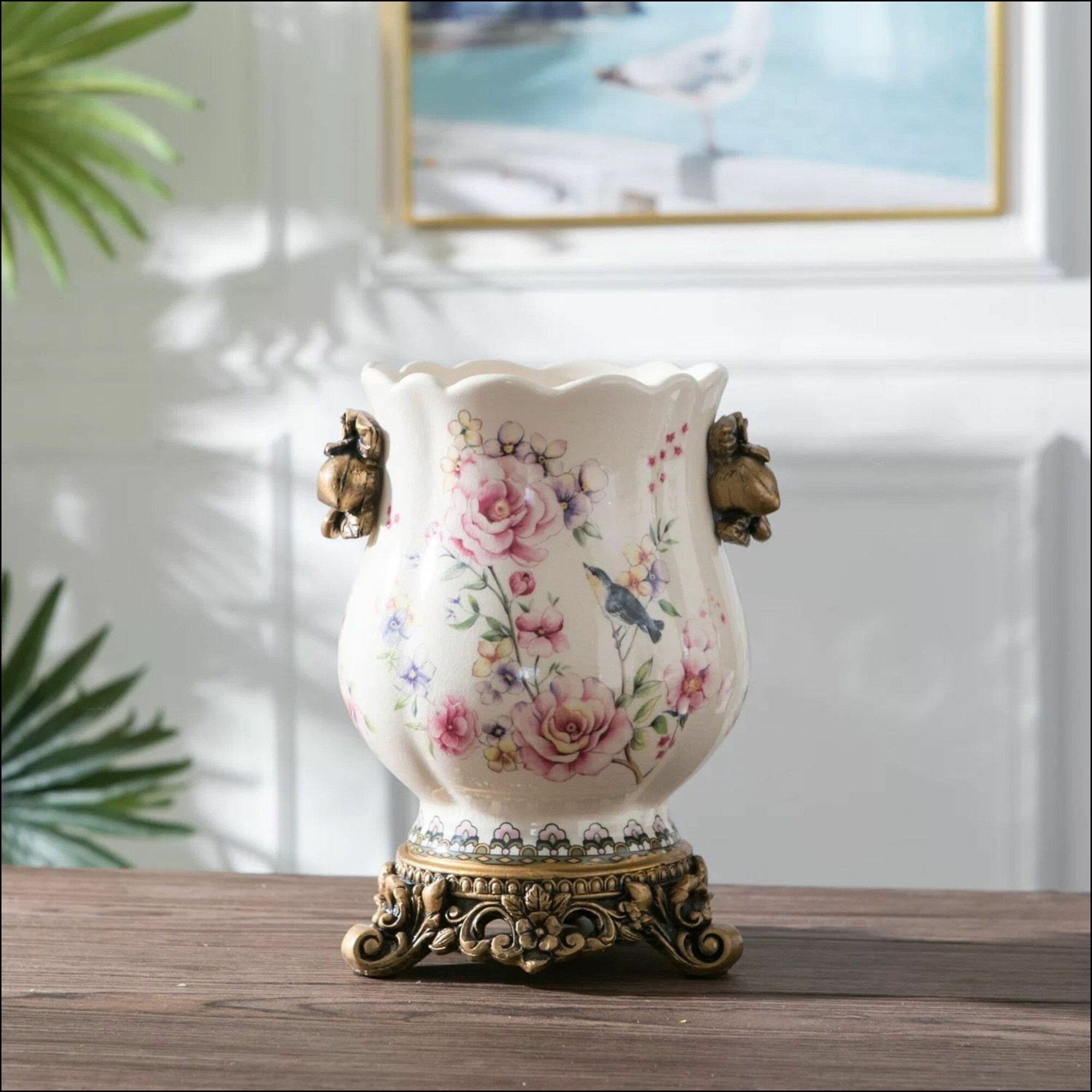 Ваза "шинуазри", 21 см , Керамика, 1 шт