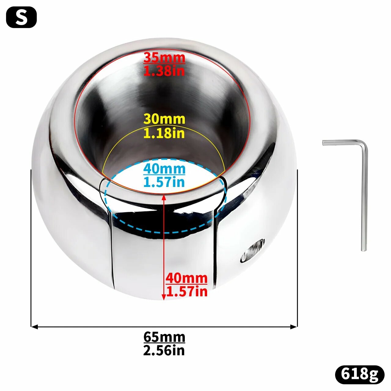 Кольцо для пениса металлическое, 65mm, 40mm, 35mm, 30mm, 3213-S