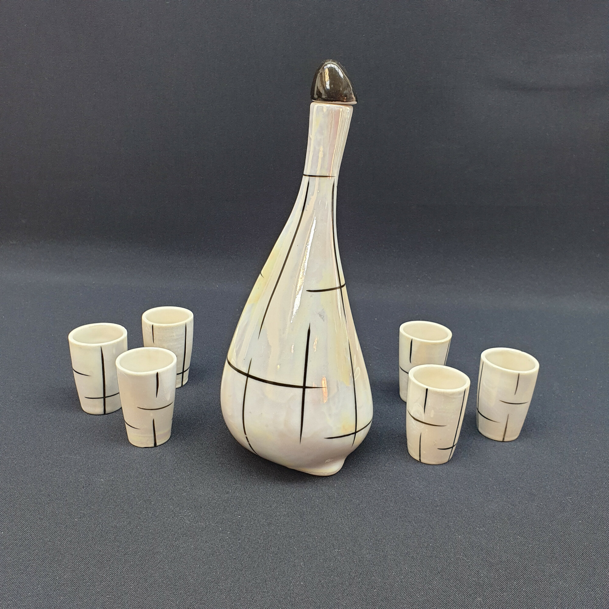 Винтажный набор штоф Гусь 500мл и 6 стопок 30 мл, МФЗ, деколь, перламутр. СССР