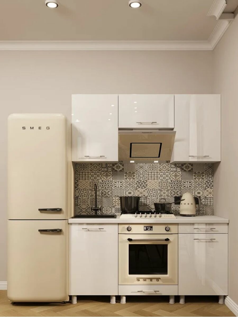 Кухонный гарнитур (кухня) без столешницы Танго 1.6 м с окапом и модулем под духовой шкаф, МДФ фасад Белый , корпус белый с теснением древесные поры, со столешницей 1600х2160х430 тэкс