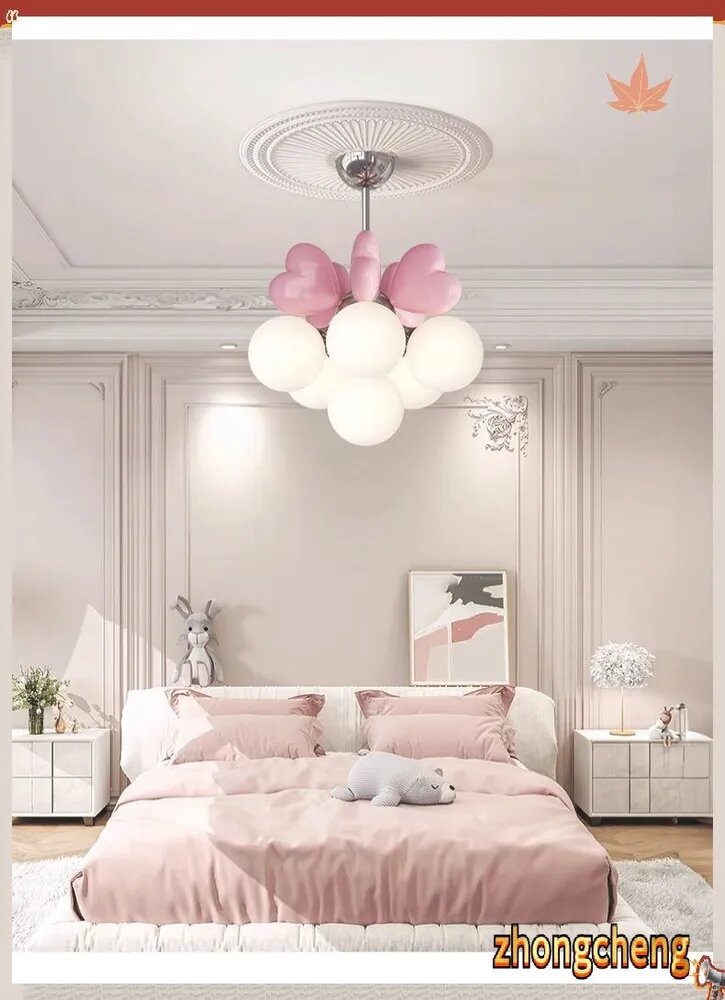 Cassina Потолочный светильник, E27, 54 Вт, 6 ламп, для детской, розовый, белый