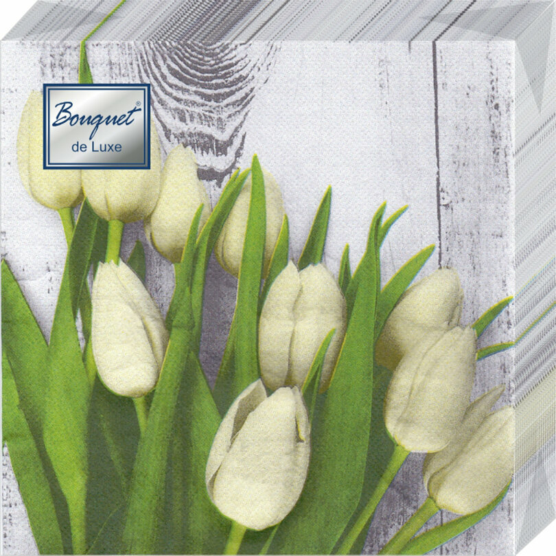 Бумажные салфетки Bouquet de Luxe Белые тюльпаны, трехслойные, 25шт, 24х24см