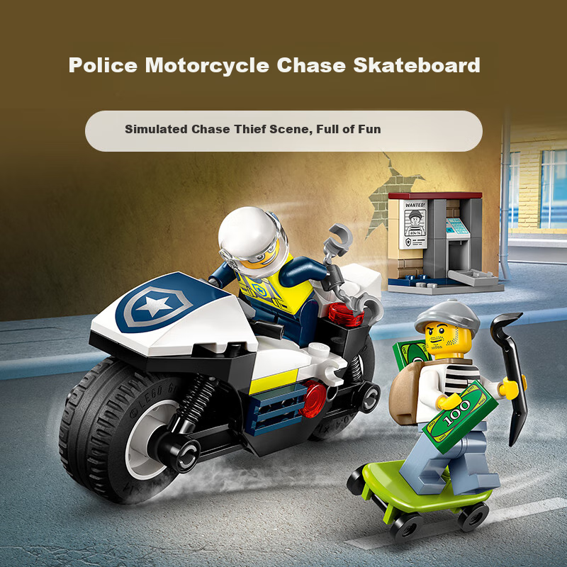 Набор LEGO City 60455 Погоня за полицейским мотоциклом для мальчиков 3-6 лет подарок на день рождения