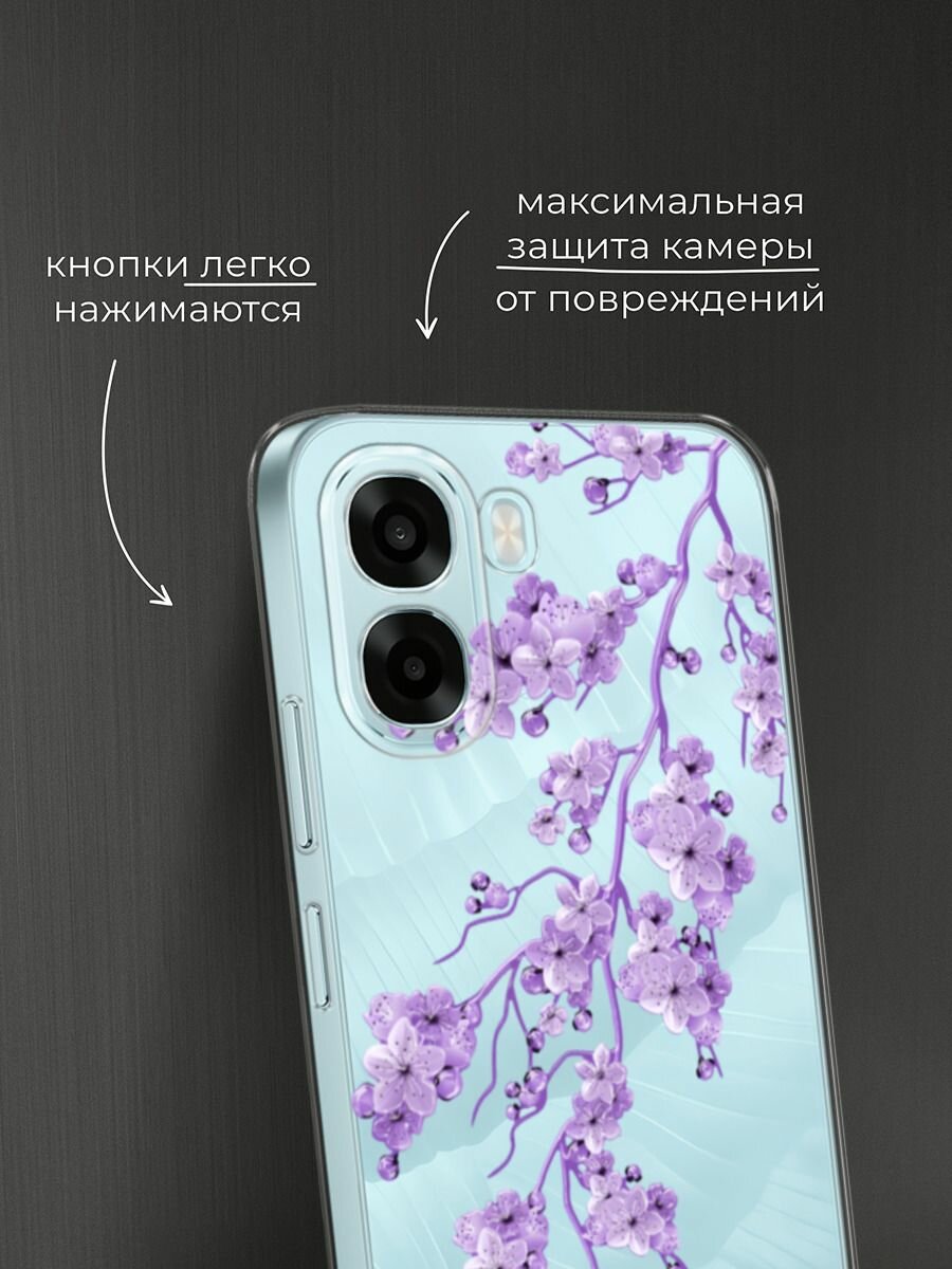 Силиконовый чехол на Oppo A6x / Оппо A6x с принтом Фиолетовая веточка сакуры — фото 1