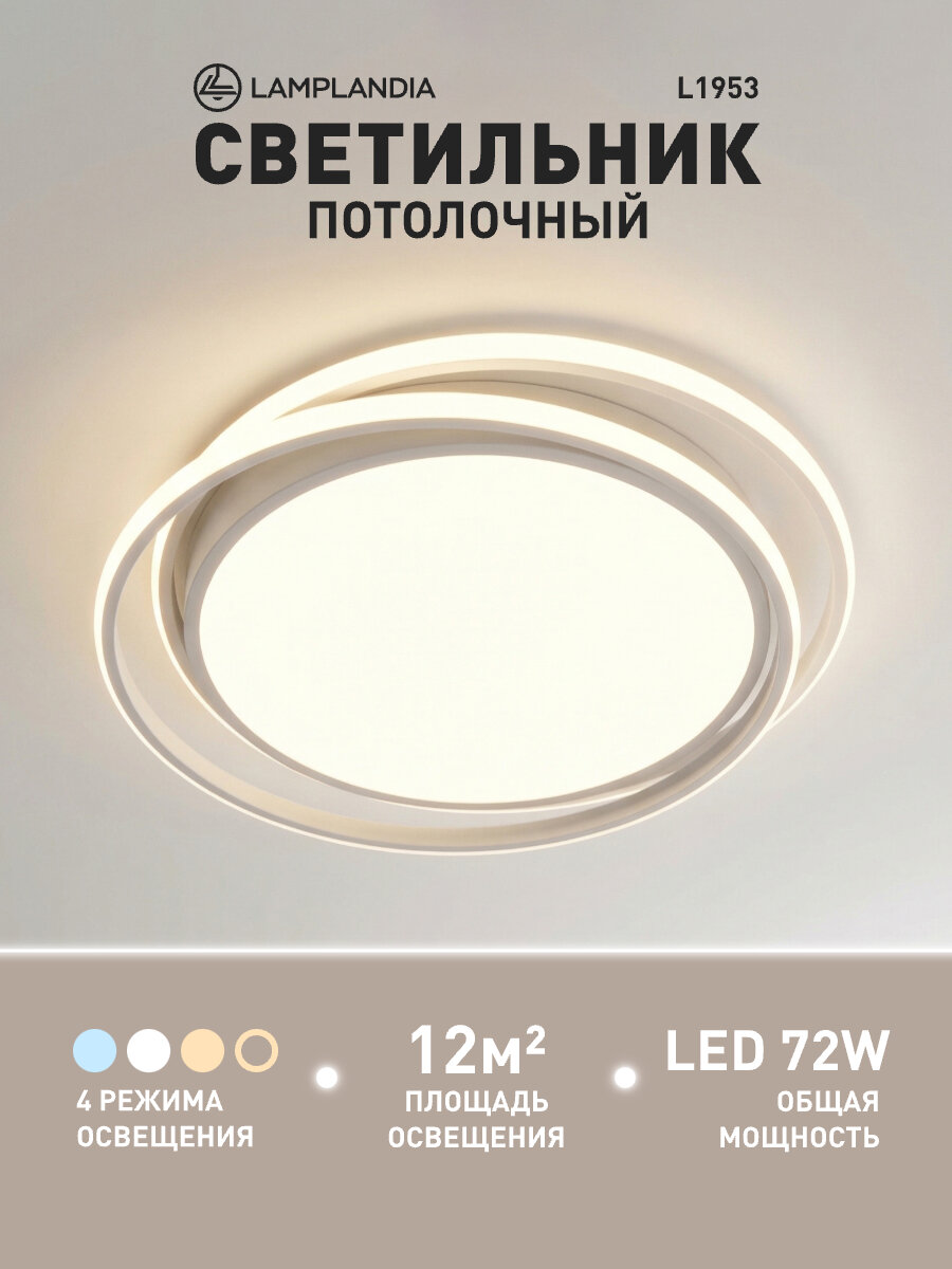 Люстра потолочная светодиодная Lamplandia L1953 FLAT RING WHITE, LED 72Вт