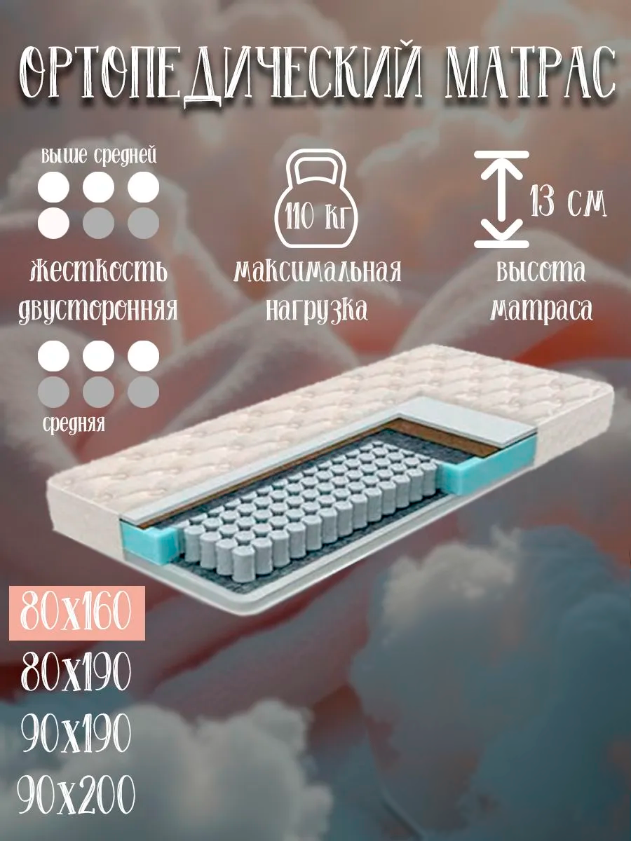 Ортопедический матрас со съемным чехлом из жаккарда 80х160 см