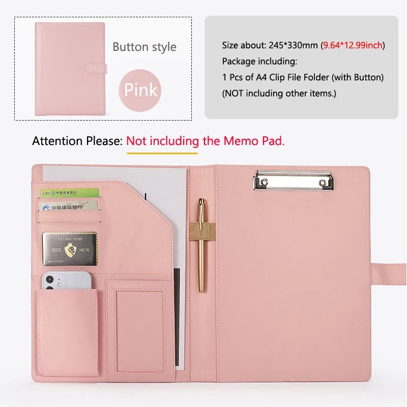 Розовая папка A4 с кнопкой, D Pink Folder
