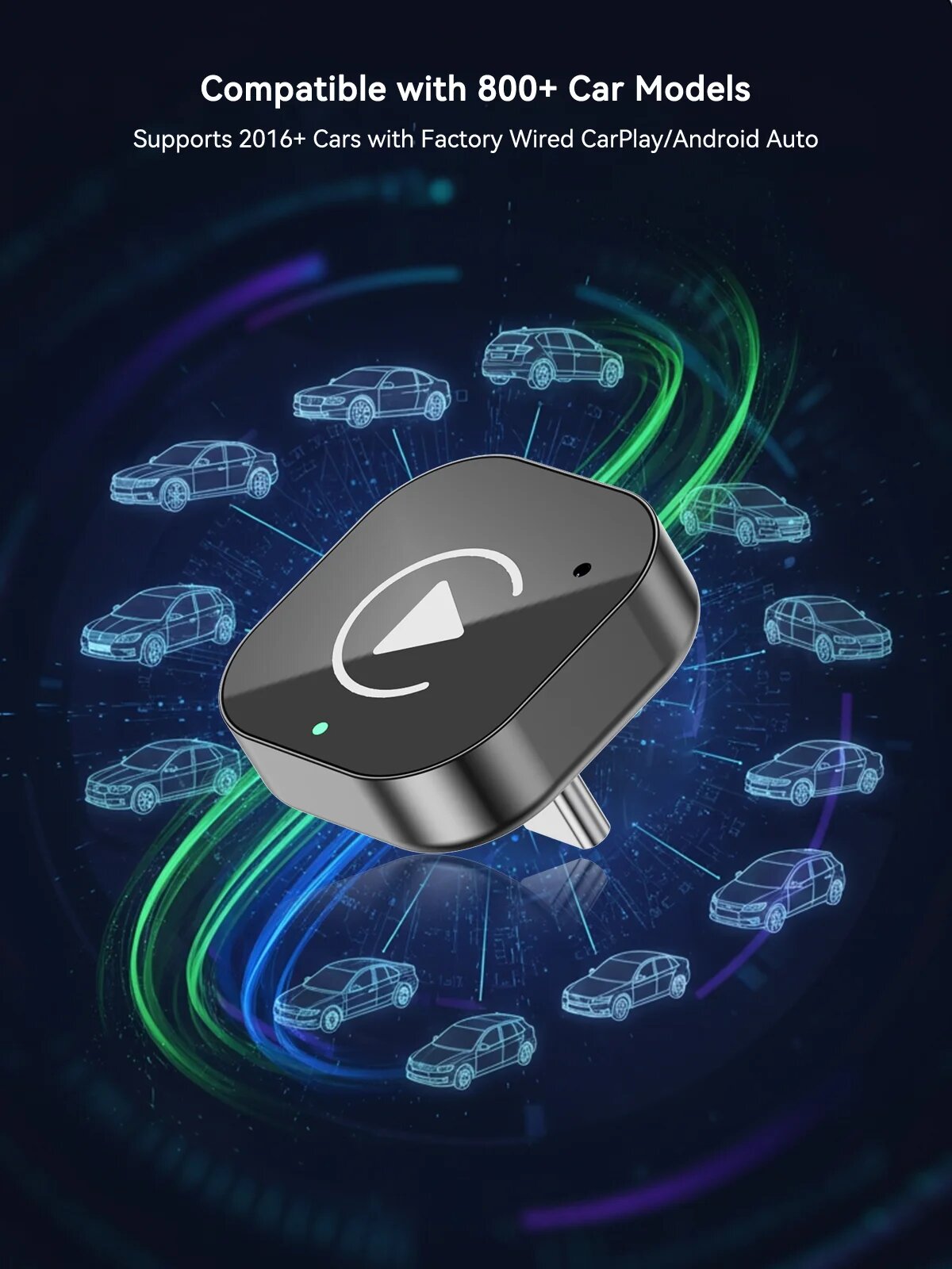 Адаптер CarPlay 2-в-1 (Type-C), беспроводной адаптер CarPlay USB-C / Android Auto USB-C, преобразует проводной CarPlay в беспроводной CarPlay, подключи и работай.
