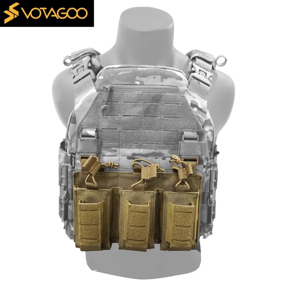 VOTAGOO Тактический подсумок из нейлона, 3 отделения для магазинов и утилитарного использования, цвет: бежевый