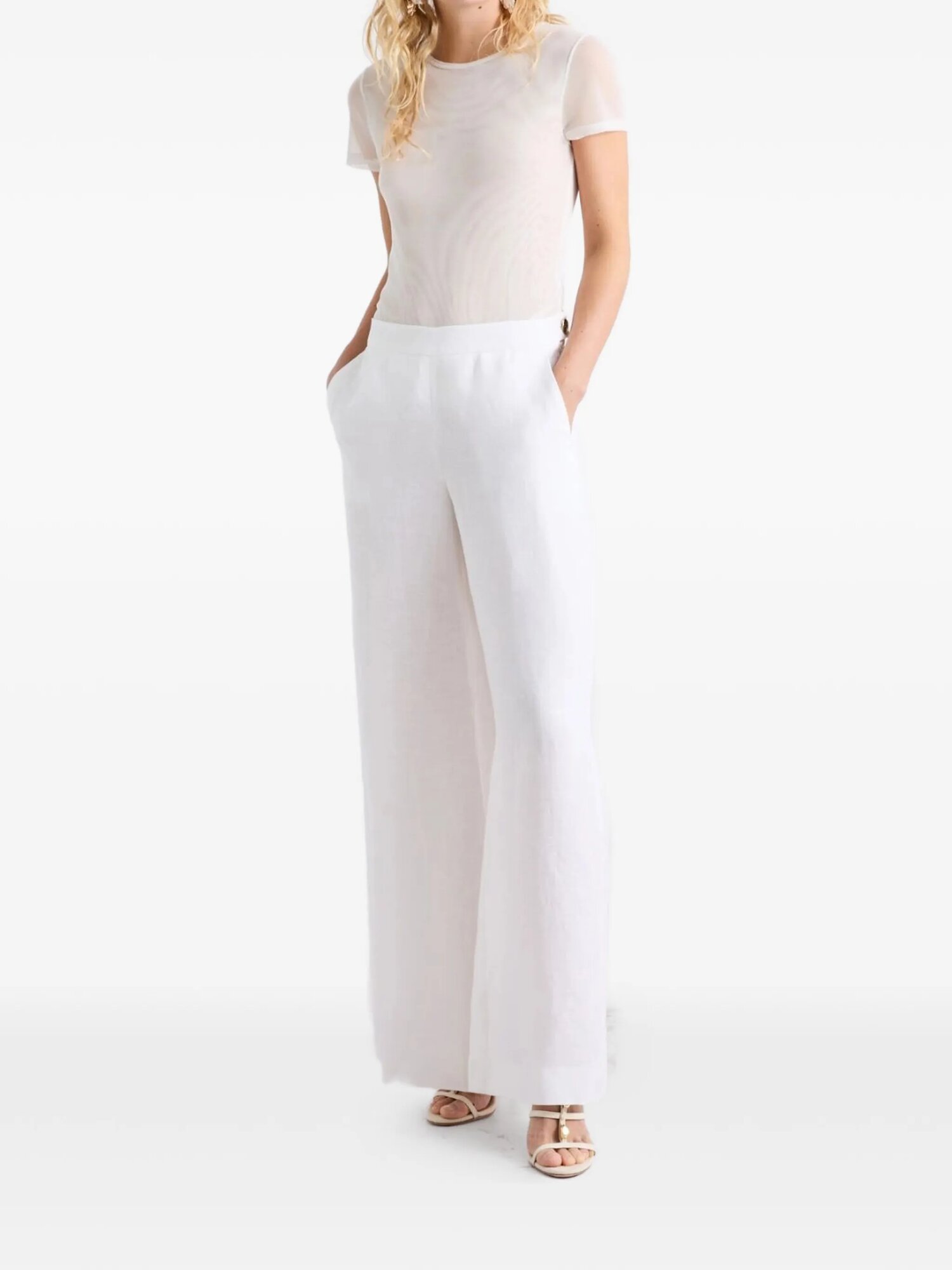 Брюки Marella Wide-leg trousers, размер 38, бежевый/белый — фото 1