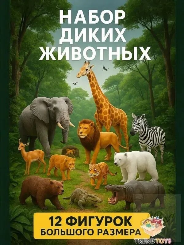 Набор фигурок животных Африка 12 штук из ABS пластика для детей 1-3 лет