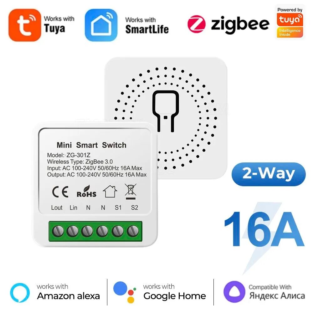 Умное выключатель реле Zigbee,16A, Tuya smartlife