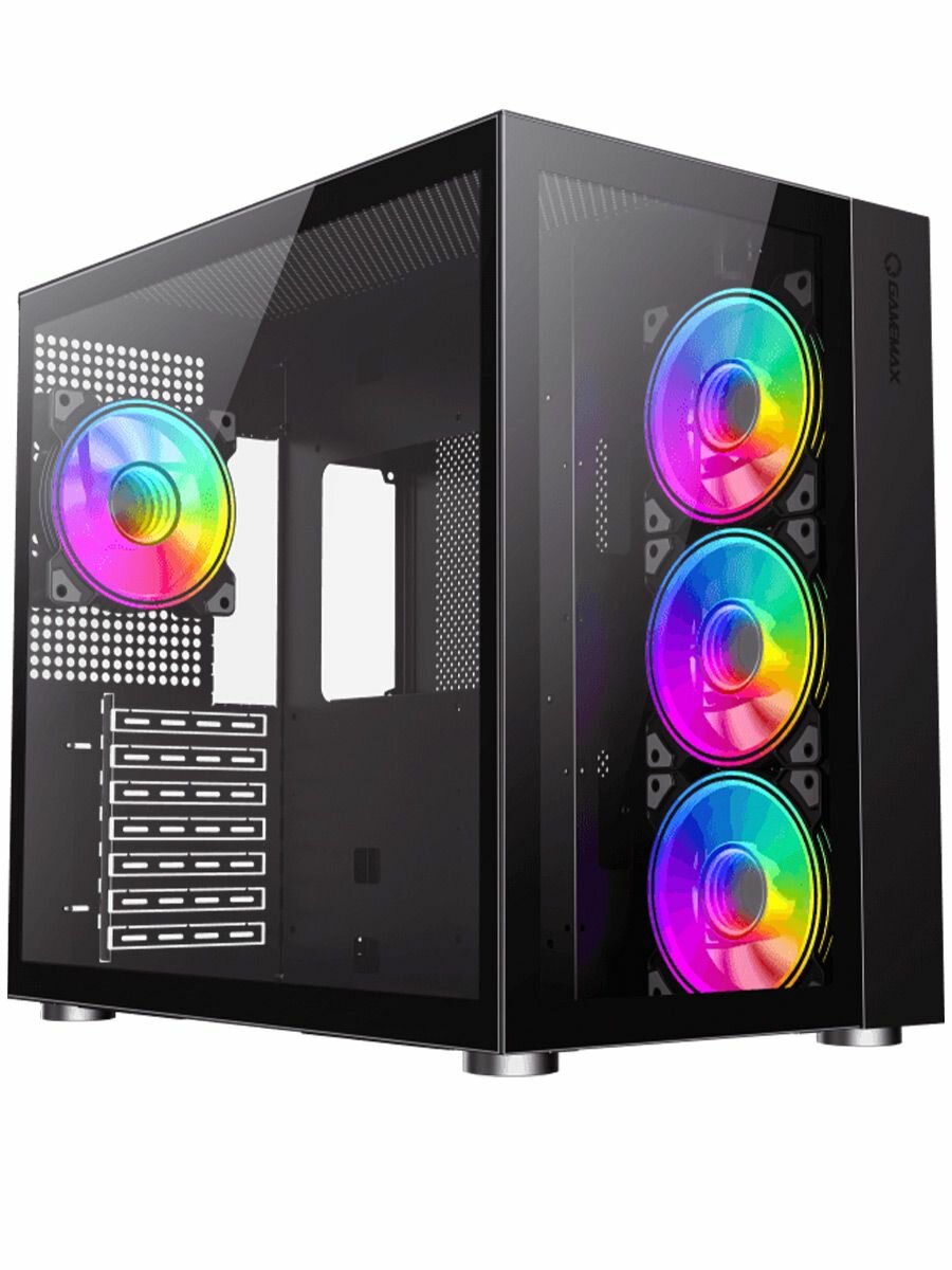 Корпус для ПК GAMEMAX Infinity BK (Черный, Midi-Tower, ATX, Micro-ATX, Mini-ITX CPU 160мм VGA 360мм Закаленное стекло USB 3.0+Type C)