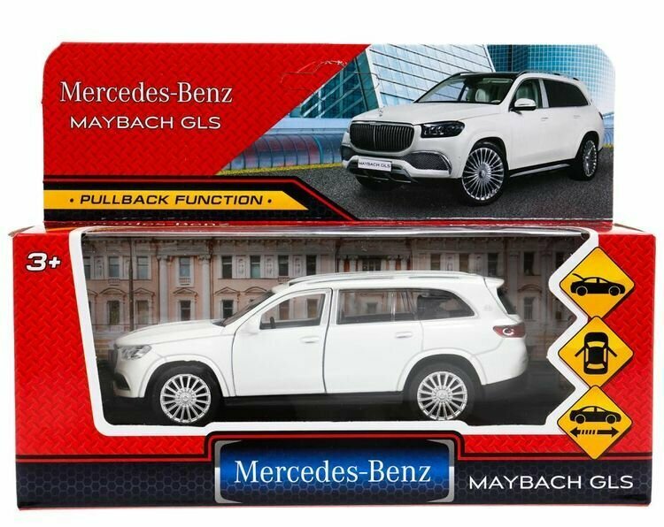 Машинка Huada Toys модель инерционная Mercedes-benz GLS Maybach 12 см, металл, открываются двери и багажник, белый, от 3 лет, MAYBCHGLS-12-WH