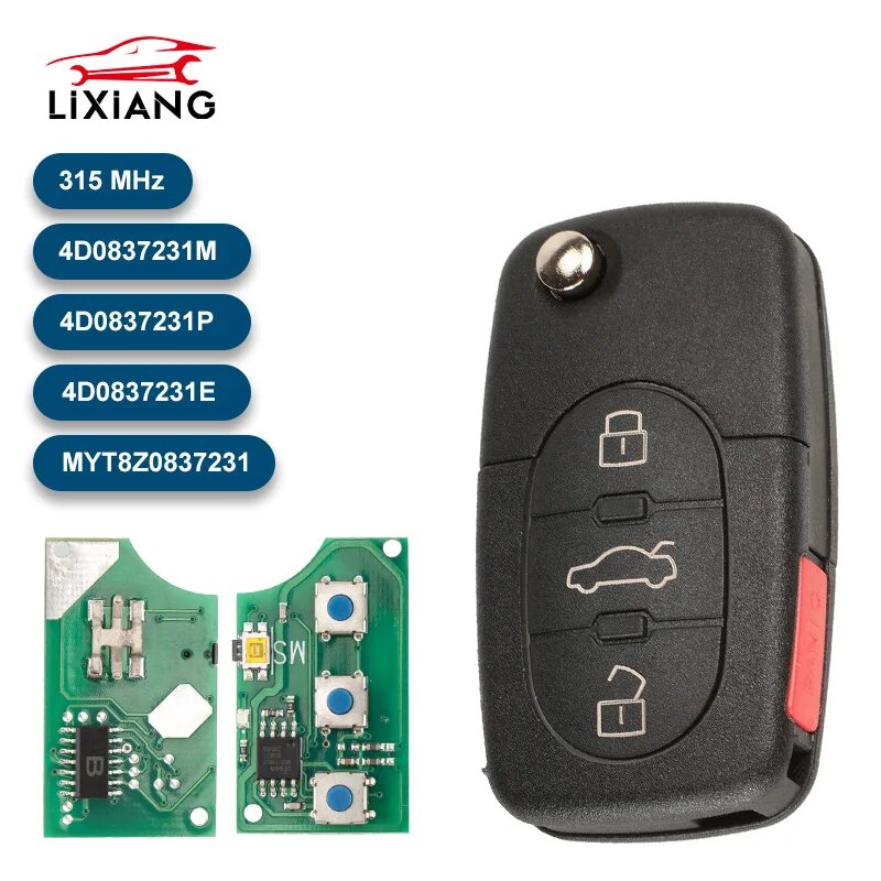 Складной ключ для AUDI A4 S4 A6 A8 TT 3 кнопки 315 МГц, 4D0837231M, 1