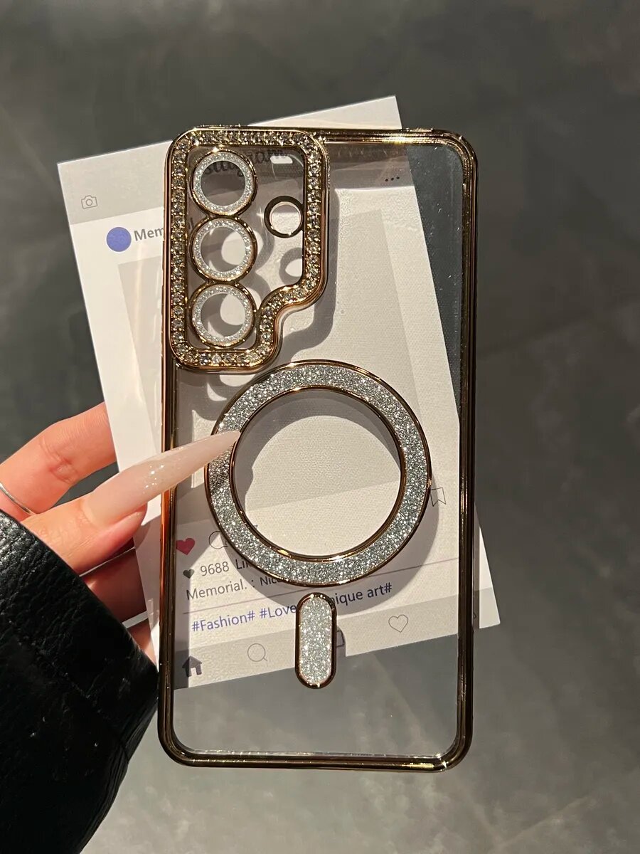 Чехол О'кейси для Samsung Galaxy S26/S26 Plus, MagSafe, золотистый, со стразами