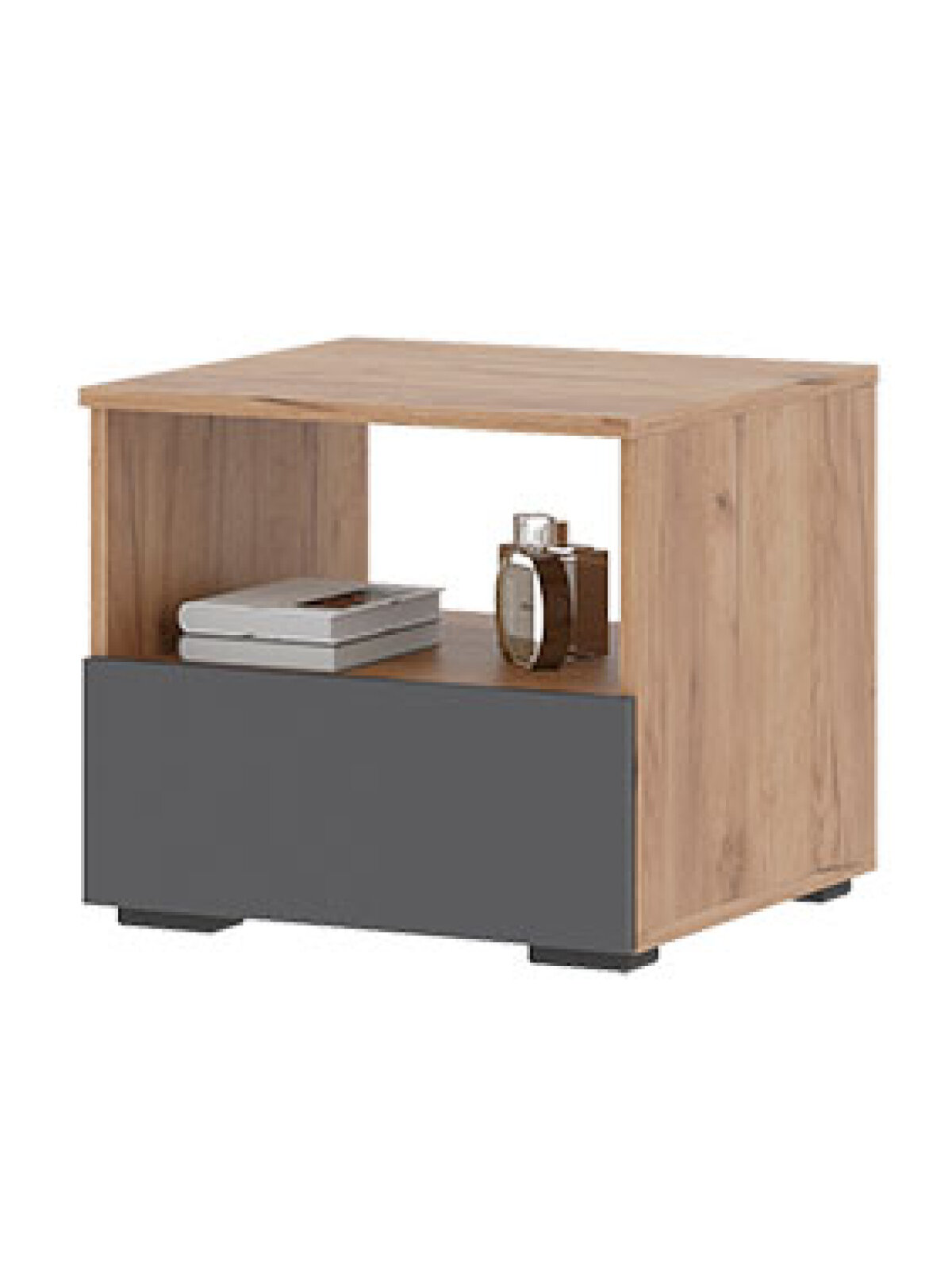 Прикроватная тумба "Хелен ТБ 01" графит+крафт Huge Mebel. Ширина 502 Высота 442. Тумбы прикроватные