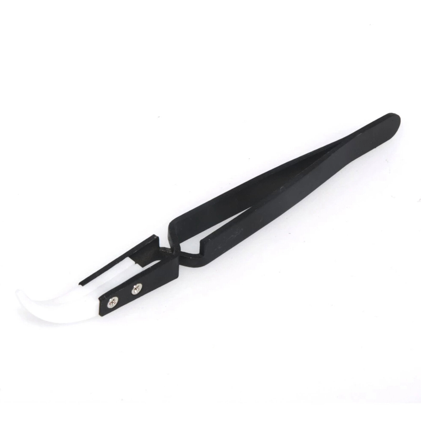 Пинцет с черной ручкой и изогнутыми концами, один