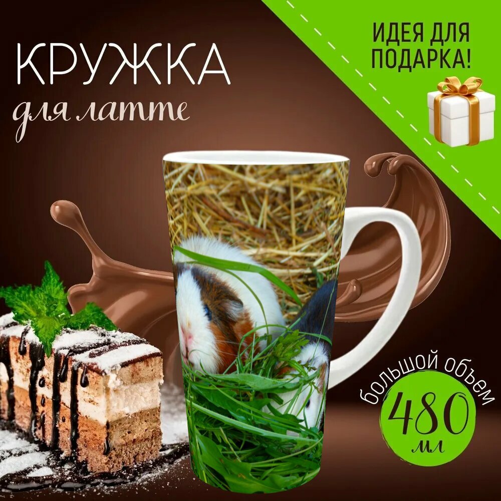 Кружка латте керамическая большая для чая и кофе с прикольным принтом "Домашние морские свинки, cavia porcellus, морская свинка" 500 мл.
