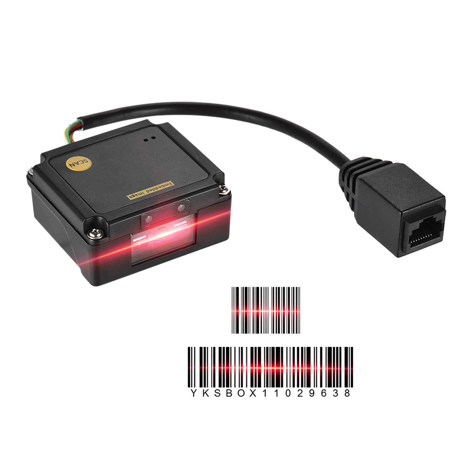 Модуль сканера штрихкодов встроенный 1D CCD с USB-интерфейсом, черный цвет, скорость сканирования 120 раз/с, угол сканирования горизонтальный 72°, вертикальный 82°, точность декодирования 4mil, источник света видимый красный свет, способ оповещения
