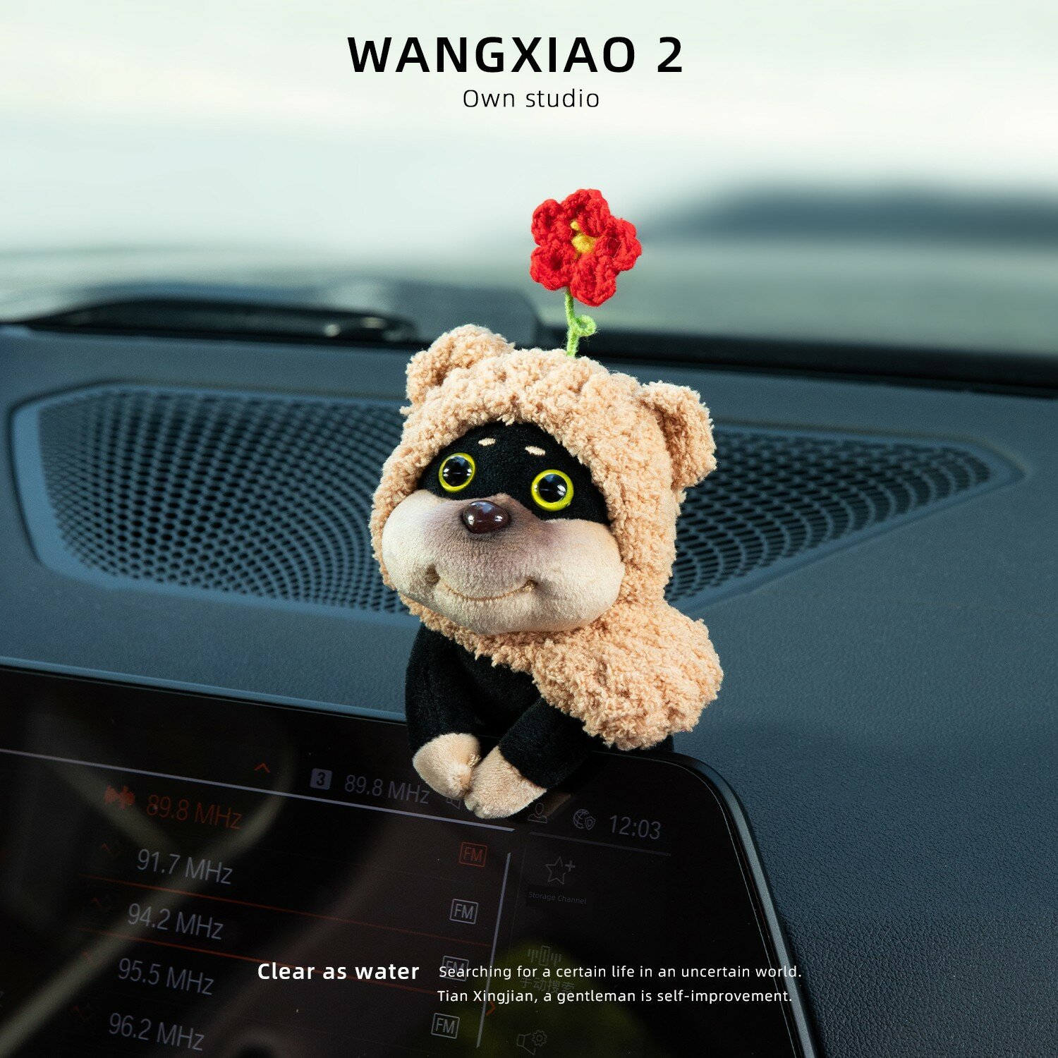 Красный цветочный пчелиный пес Car Dashboard Ornament - Милое украшение для салона автомобиля