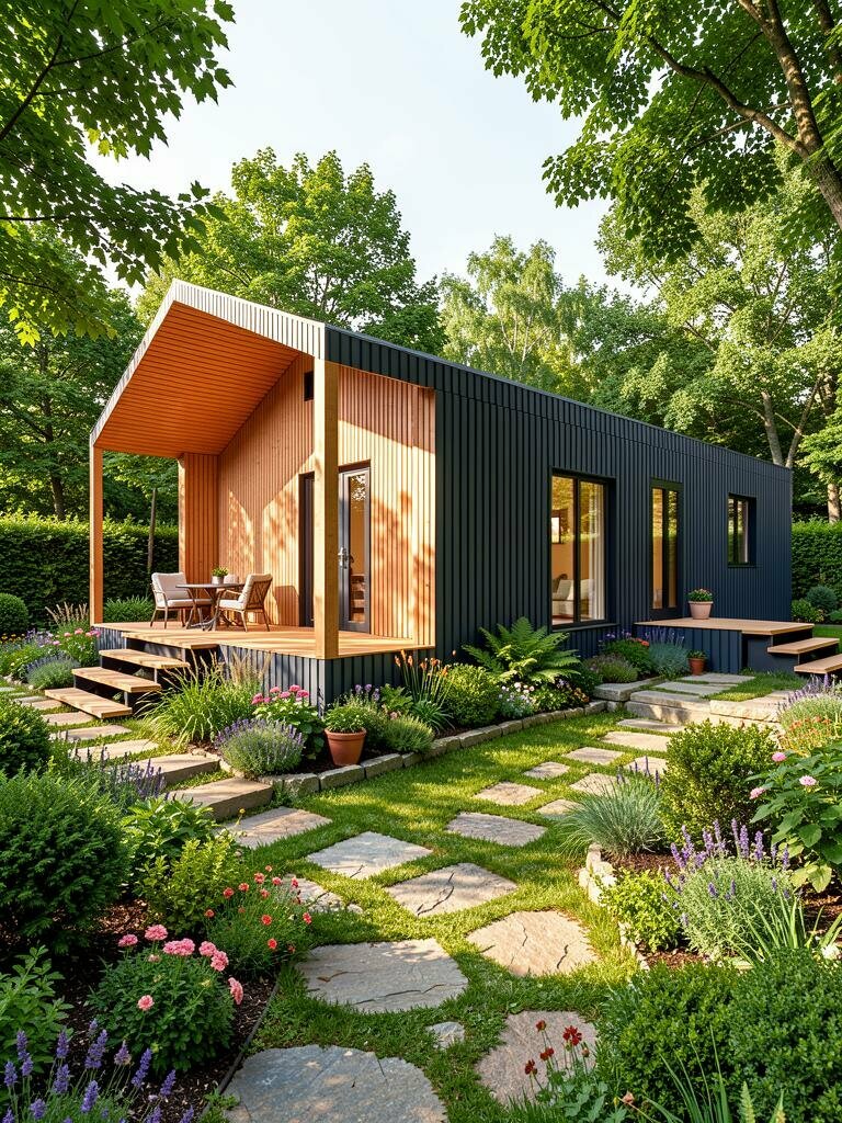 Проект одноэтажного каркасного дома с сауной и террасой 11,75х6,49 м