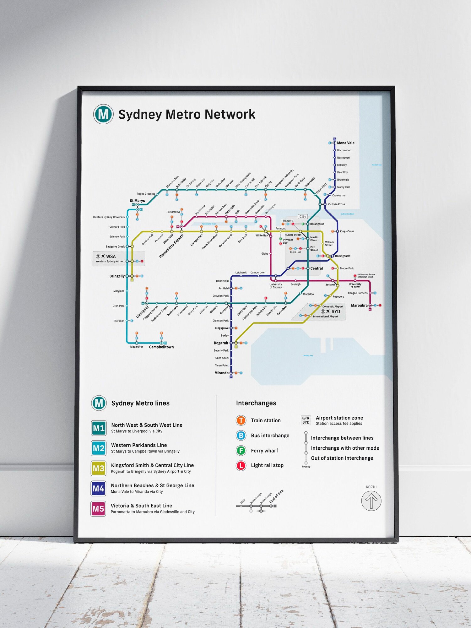 Плакат на стену для интерьера Метро (Метрополитен Сидней - Sydney Metro) - Постер по городской инфраструктуре формата A4 (21x30 см)