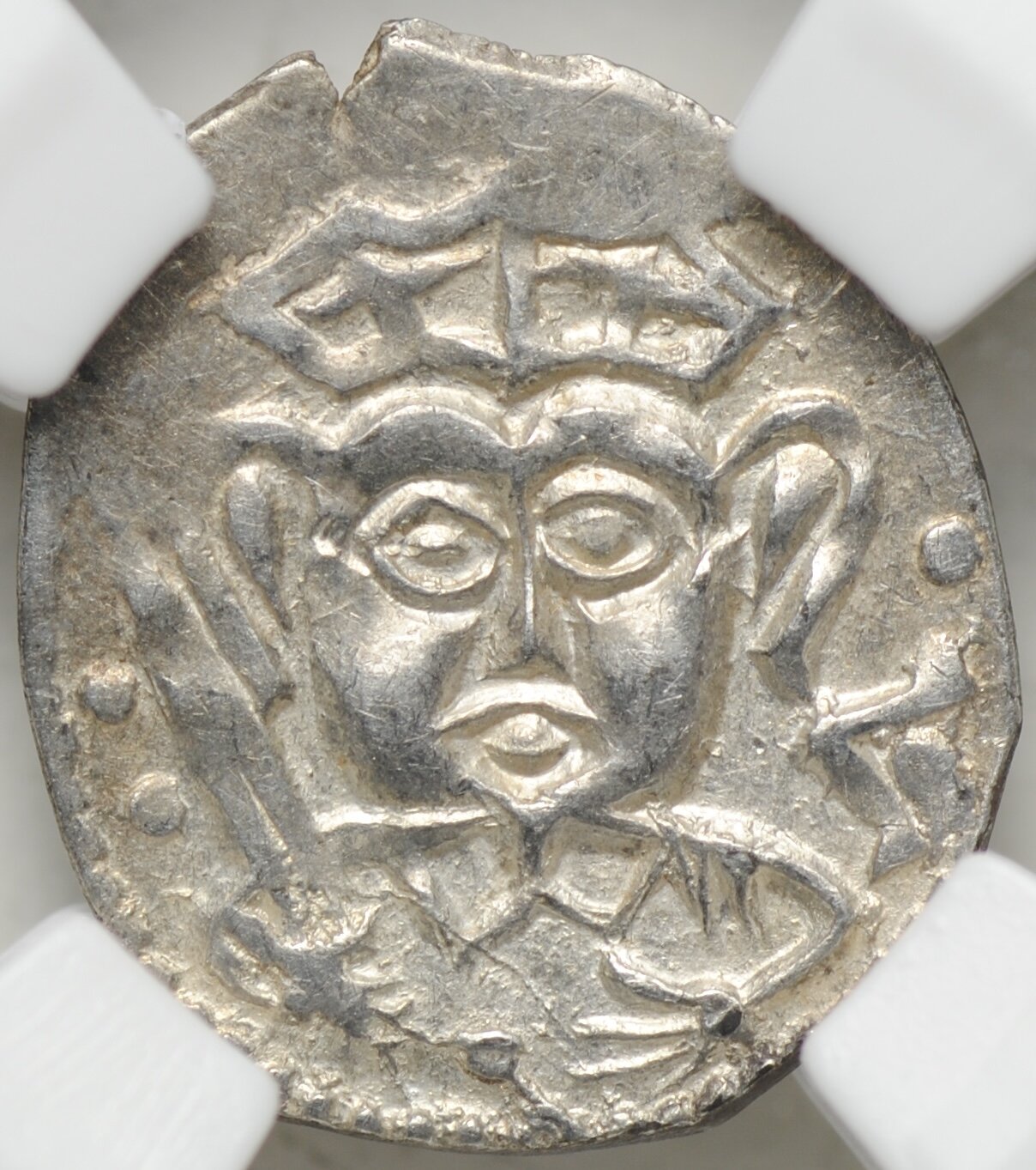 Монета Денга 1425-1460 Довмонт Д | Легенда Псковская республика Псков слаб ННР MS 61