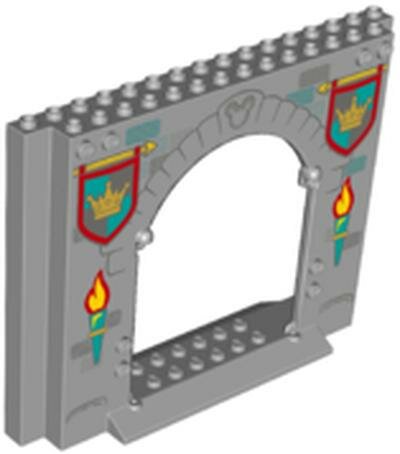 Деталь Lego 15626pb12 Panel 4 x 16 x 10 with Dark Turquoise Torches, Castle Banners with Gold Crown, Dark Bluish Gray Mickey Mouse Logo and Bricks Pattern