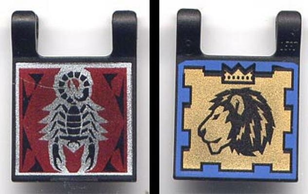 Деталь Lego 2335pb006 Flag 2 x 2 Square, Dual Pattern, Scorpion and Lion with Crown