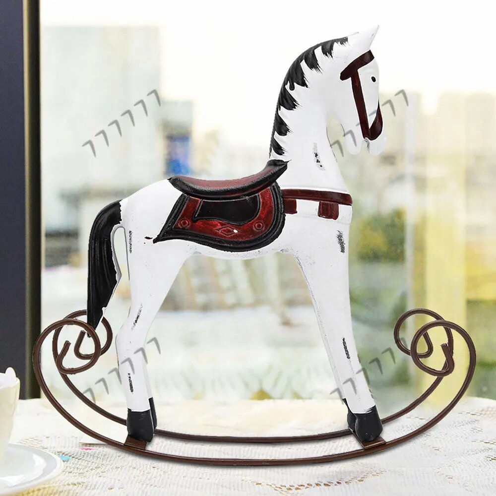 Лошадка качалка белого цвета деревянная для интерьера