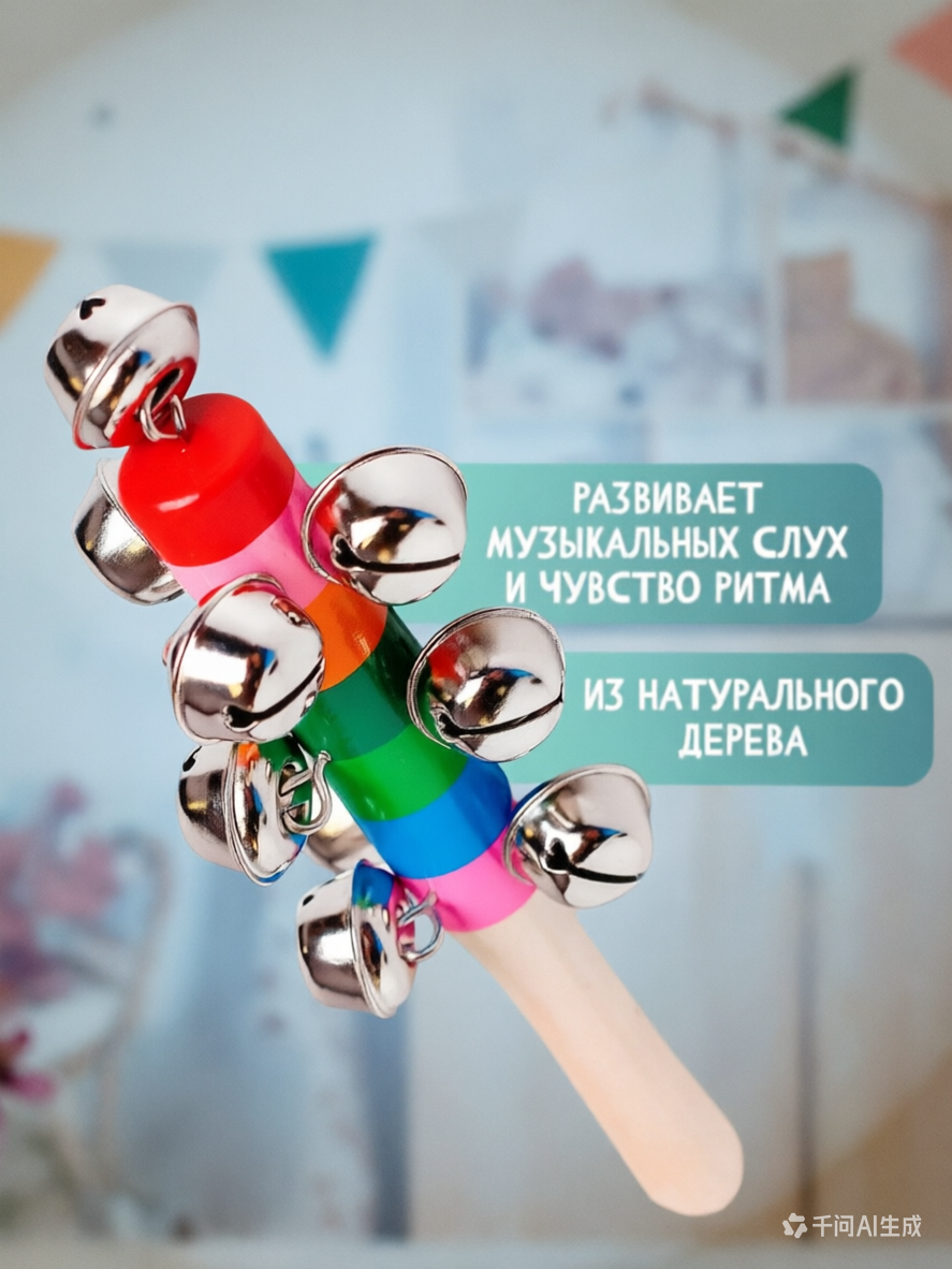 Игрушка музыкальная "Бубенцы радуга" деревянная, 18 см, для детей и малышей от 3 лет
