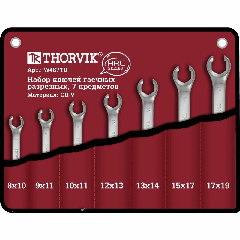 Набор ключей разрезных в сумке 8-19 мм, 7 предметов, Thorvik